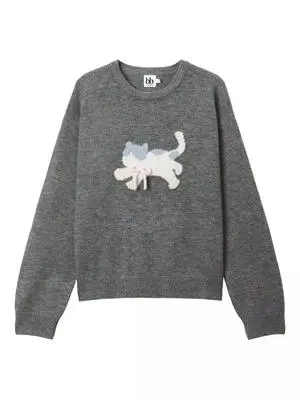B+AB Appliqué Round Neck Sweater - Grey