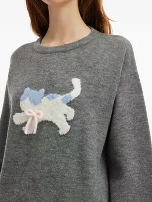 B+AB Appliqué Round Neck Sweater - Grey