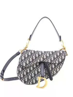 Dior Saddle Oblique Canvas Medium Shoulder Bag With Strap - Blue