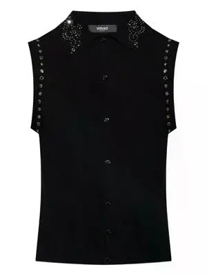 Versace Embellished Collar Sleeveless Vest - Black