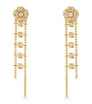 Chanel Gold And Diamond Camélia Earrings - Yellow
