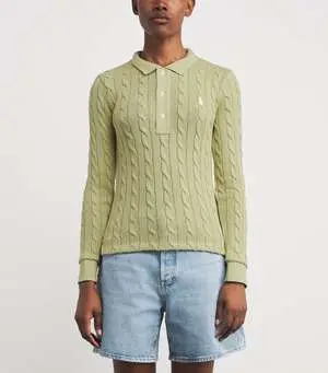 Polo Ralph Lauren Cotton Cable-knit Long-sleeve Polo Shirt - Green