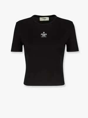 Fendi Ribbed Cotton T-shirt - Black