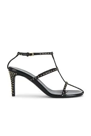 Khaite Glossed Leather Cage Sandals With Gold Stud Detailing - Black