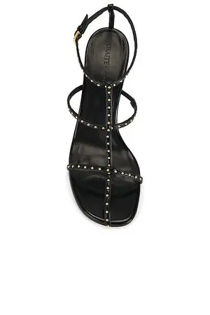 Khaite Glossed Leather Cage Sandals With Gold Stud Detailing - Black
