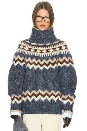 HELSA Asta Fairisle Turtleneck Sweater - Denim Multi