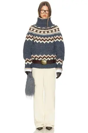 HELSA Asta Fairisle Turtleneck Sweater - Denim Multi