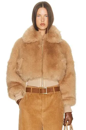 HELSA Faux Fox Bomber Jacket - Bisque