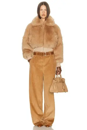HELSA Faux Fox Bomber Jacket - Bisque
