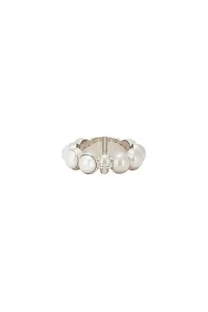 Alexander McQueen Skull & Pearl Ring In Sterling
