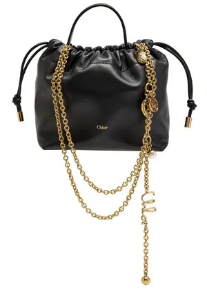 Chloé Charm-embellished Drawstring Leather Pouch - Black