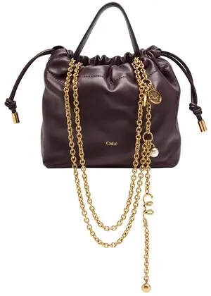 Chloé Charm-embellished Drawstring Leather Pouch - Plum