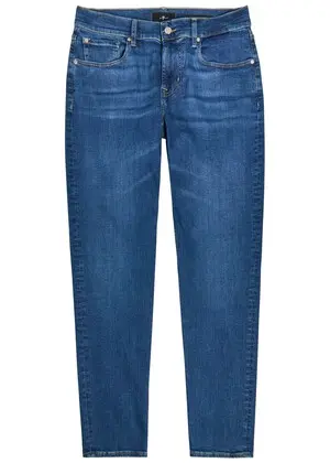 7 For All Mankind Slimmy Tapered Luxe Performance Jeans Mid Blu
