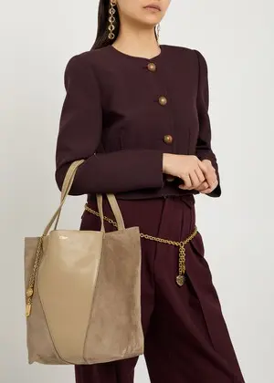 Chloé Spin Medium Panelled Suede Tote Bag - Taupe