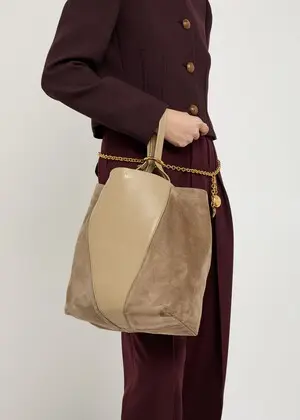 Chloé Spin Medium Panelled Suede Tote Bag - Taupe