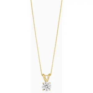 ORADINA 14k Solid Gold 1.5 Carat Lab Diamond Solitaire Necklace - Yellow Gold/ Lab Diamonds