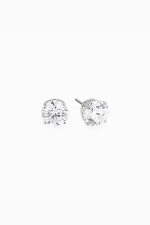 ORADINA 14k Solid Gold 2 Carat Lab Diamond Stud Earrings - White Gold/ Lab Diamonds