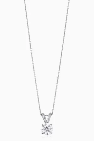ORADINA 14k Solid Gold 1 Carat Lab Diamond Solitaire Necklace - White Gold/ Lab Diamonds