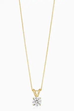 ORADINA 14k Solid Gold 1 Carat Lab Diamond Solitaire Necklace - Yellow Gold/ Lab Diamonds