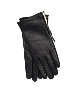 Echo Leather Glove With Zipper - Black/cream