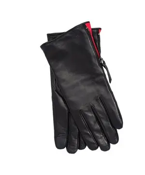 Echo Leather Glove With Zipper - Black/red