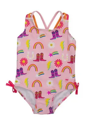 RUFFLEBUTTS UPF50+ Sun Protected Cross-Back One Piece Cowgirl Cutie