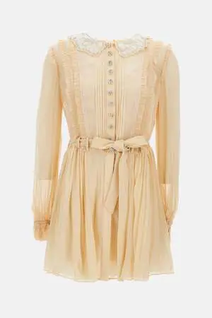 SELF-PORTRAIT Mini Dress In Pleated Georgette - Rosa