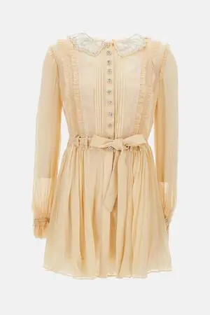 SELF-PORTRAIT Mini Dress In Pleated Georgette - Rose