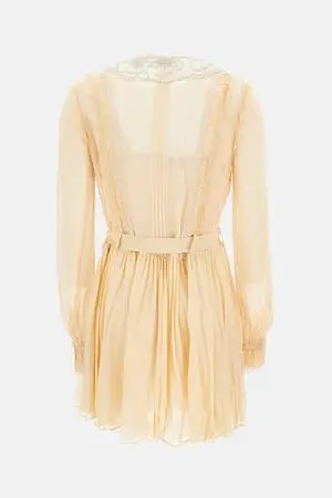 SELF-PORTRAIT Mini Dress In Pleated Georgette - Rose