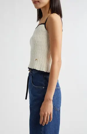 EENK Contrast Trim Pointelle Cable Knit Camisole - Ivory