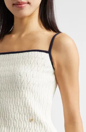 EENK Contrast Trim Pointelle Cable Knit Camisole - Ivory