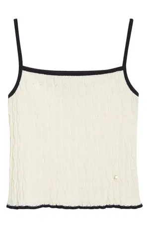 EENK Contrast Trim Pointelle Cable Knit Camisole - Ivory