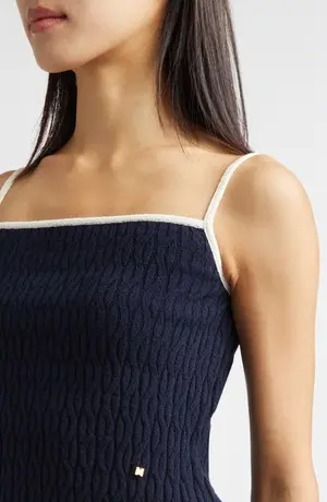 EENK Contrast Trim Pointelle Cable Knit Camisole - Navy