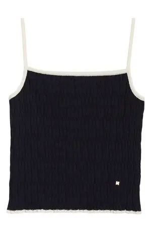 EENK Contrast Trim Pointelle Cable Knit Camisole - Navy