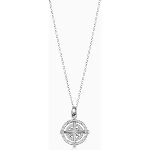 ORADINA 14k Gold Compass Rose Pendant Necklace - White Gold