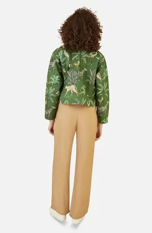 YUMI Animal Print Reversible Quilted Cropped Jacket - Green