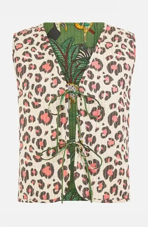 YUMI Animal Reversible Cotton Quilted Jacket - Green