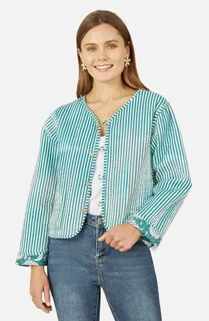 YUMI Floral Patchwork Reversible Jacket - Green
