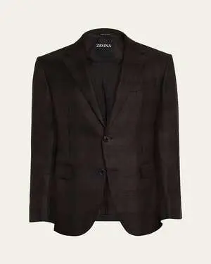 Zegna Cashmere And Silk Tonal Plaid Sport Coat - Dk Brw Ck