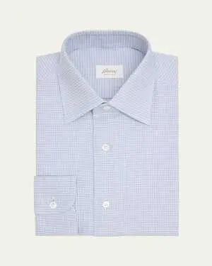 Brioni Cotton Textured-check Point Collar Dress Shirt - Blue Multi