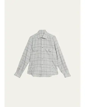 Kiton Wool-blend Plaid Overshirt With Pockets - Brown