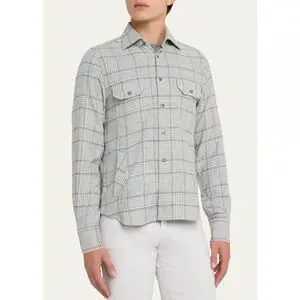 Kiton Wool-blend Plaid Overshirt With Pockets