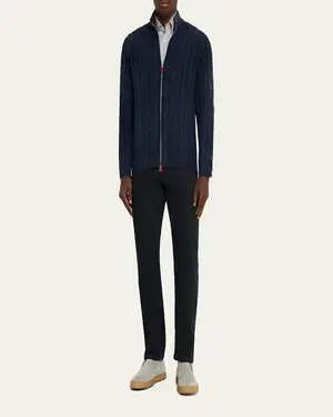 Kiton Washed Cashmere Cable Knit Full-zip Sweater