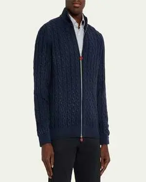 Kiton Washed Cashmere Cable Knit Full-zip Sweater
