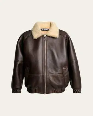 Jacquemus Leather And Shearling Bomber Jacket - Brown