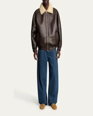 Jacquemus Leather And Shearling Bomber Jacket - Brown