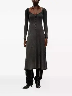 DIESEL® Ribbed Knit Midi Dress With Button Front - Grey