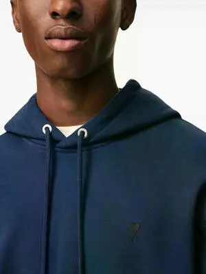 AMI Paris Cotton Hoodie With De Coeur Embroidery - Blue