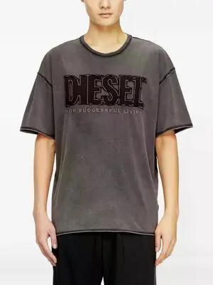 DIESEL® T-shirt With Appliqué Logo And Raw Edge