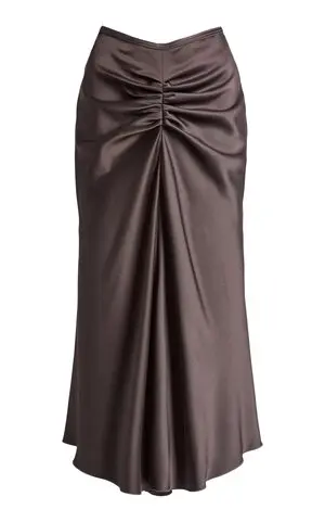 Victoria Beckham Bela Gathered Satin Midi Skirt - Grey